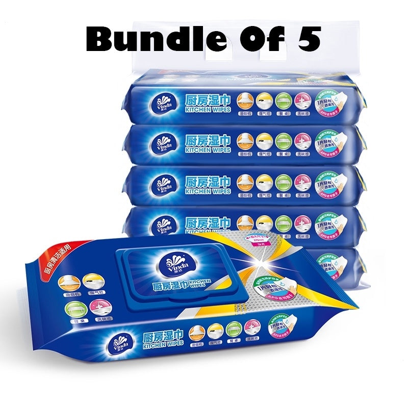 Vinda Kitchen Wet Wipes Bundle of 5 x 26s per pack Quick Wiping Oil St ...
